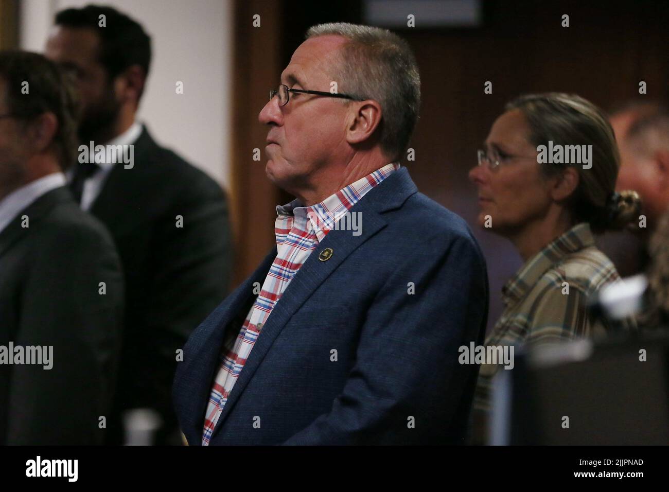 Austin, TEXAS, USA. 27th July, 2022. NEIL HESLIN and wife SCARLETT ...