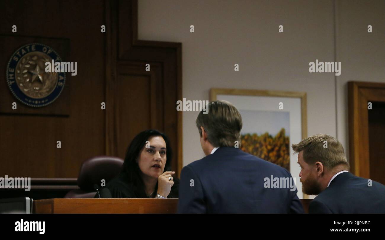 Austin, TEXAS, USA. 27th July, 2022. Judge MAYA GUERRA GAMBLE speaks to ...