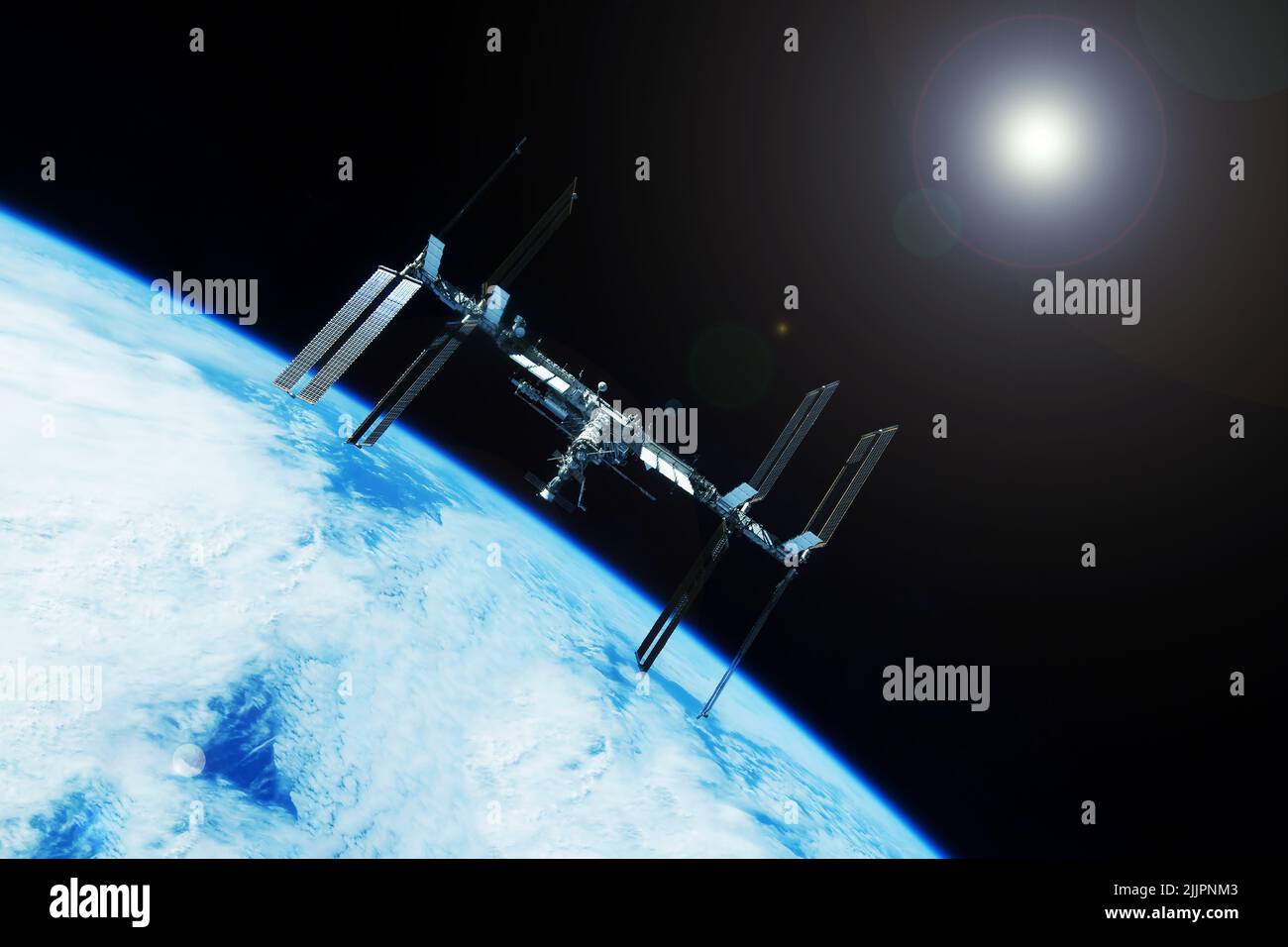 International space station over the planet Earth. Elements of this ...