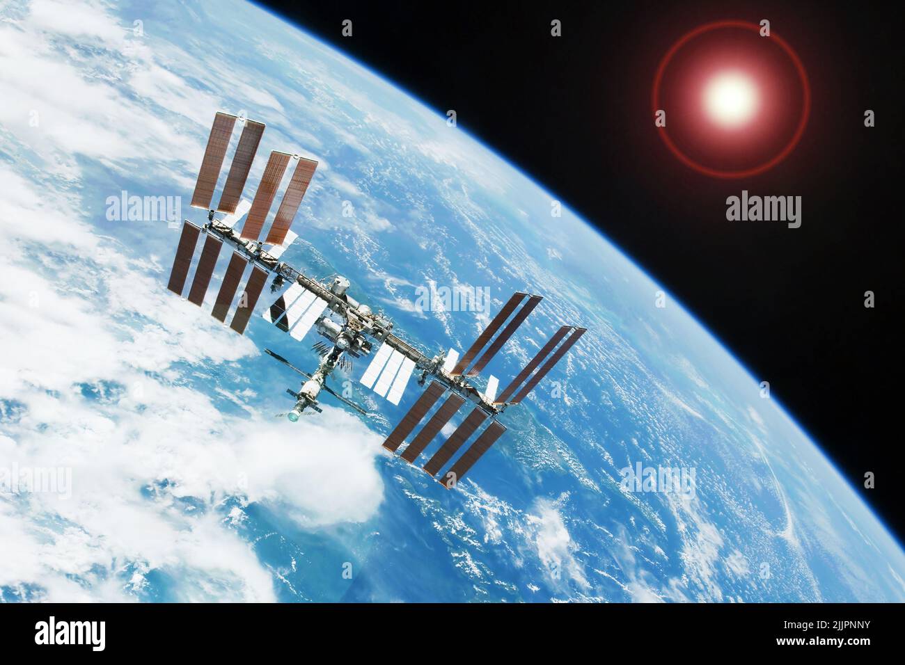 International space station over the planet Earth. Elements of this ...