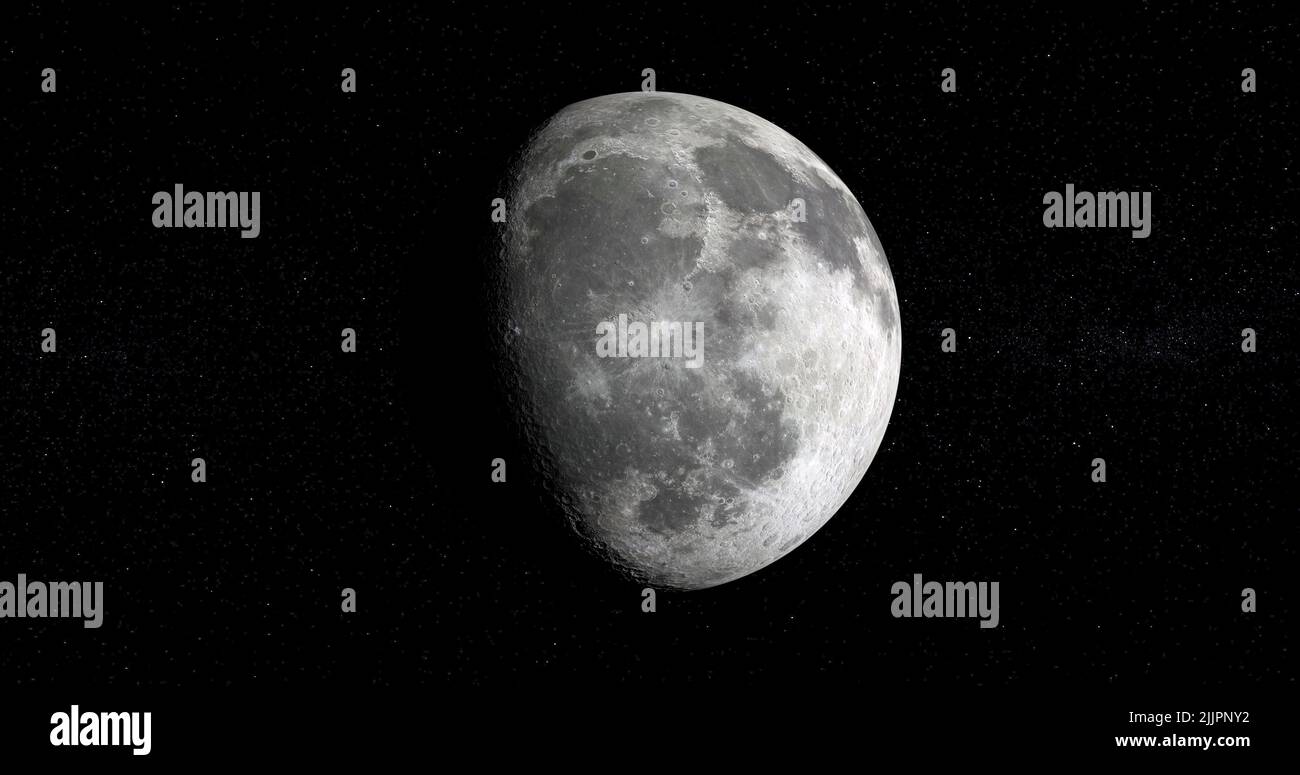 A macro shot of a moon with stars and comets on the black background ...