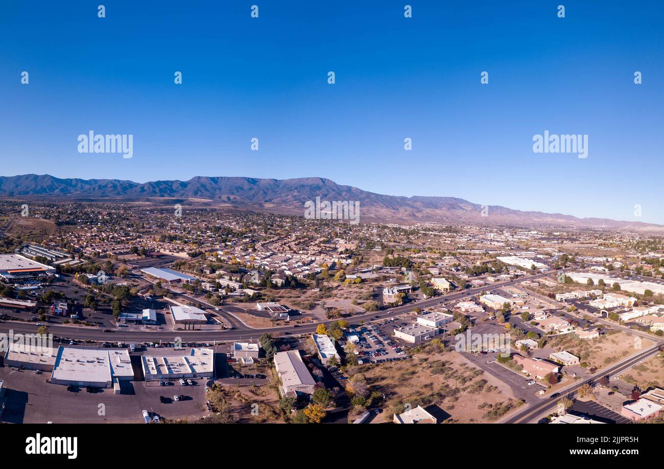 An aerial view of Arizona Mines, Jerome, Cottonwood with Verde River ...