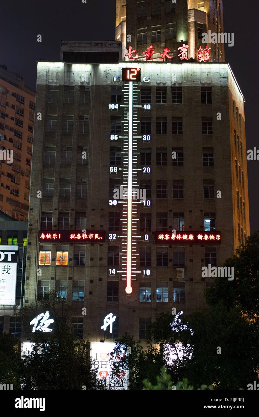 A beautiful shot of large temperature scale in the facade of the ...