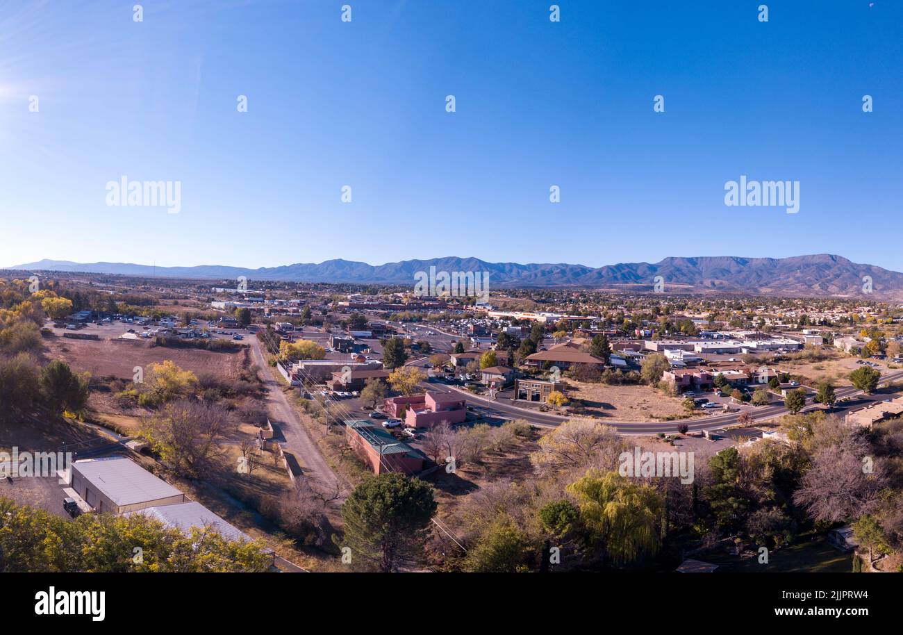 An Aerial view of Jerome, Arizona under a clear cloudless sky Stock ...