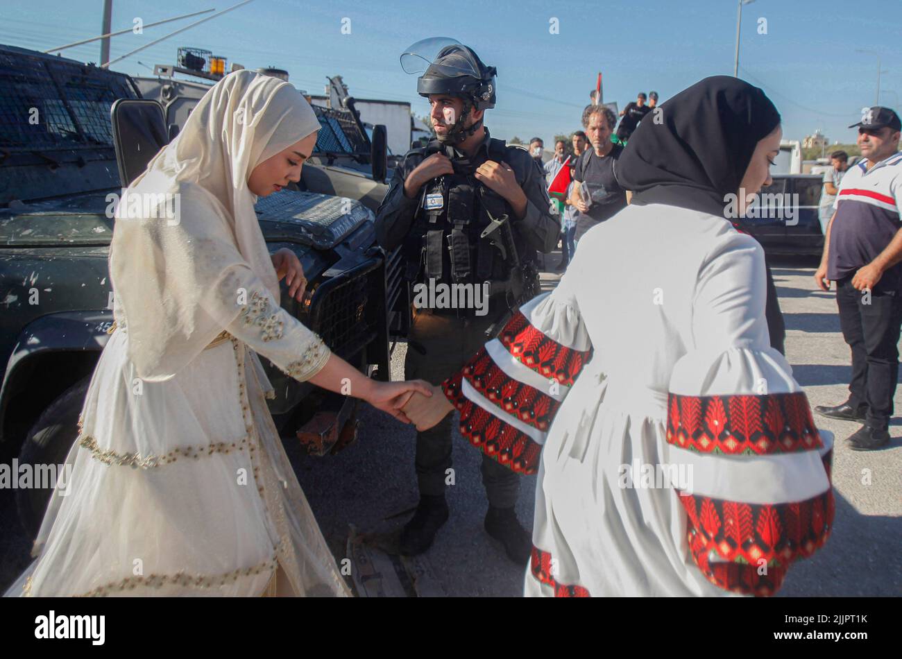 Haris Village, Palestine. 27th July, 2022. A Palestinian bride and her ...