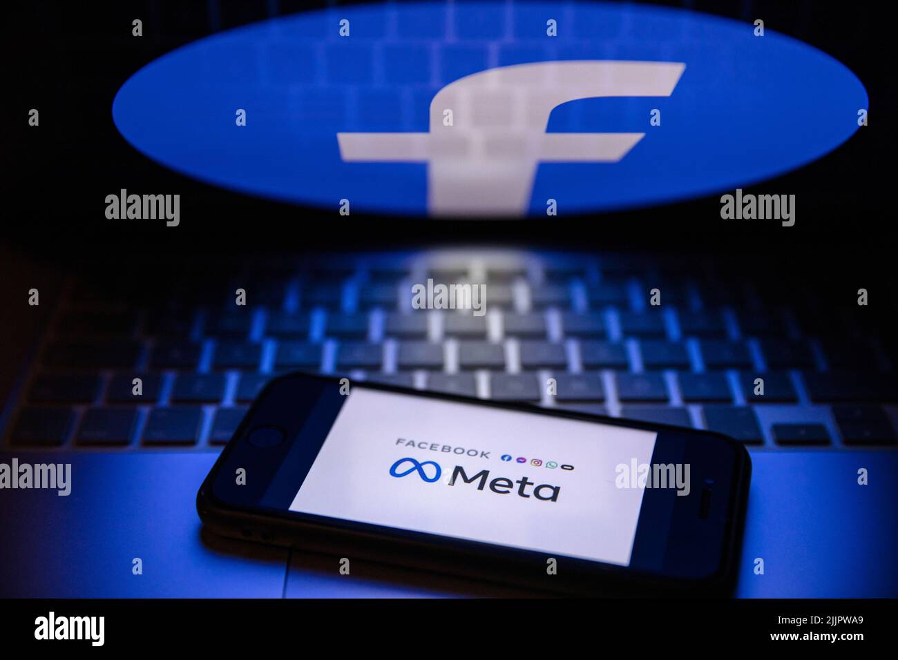 In this photo illustration, a Meta logo is displayed on the screen of a ...