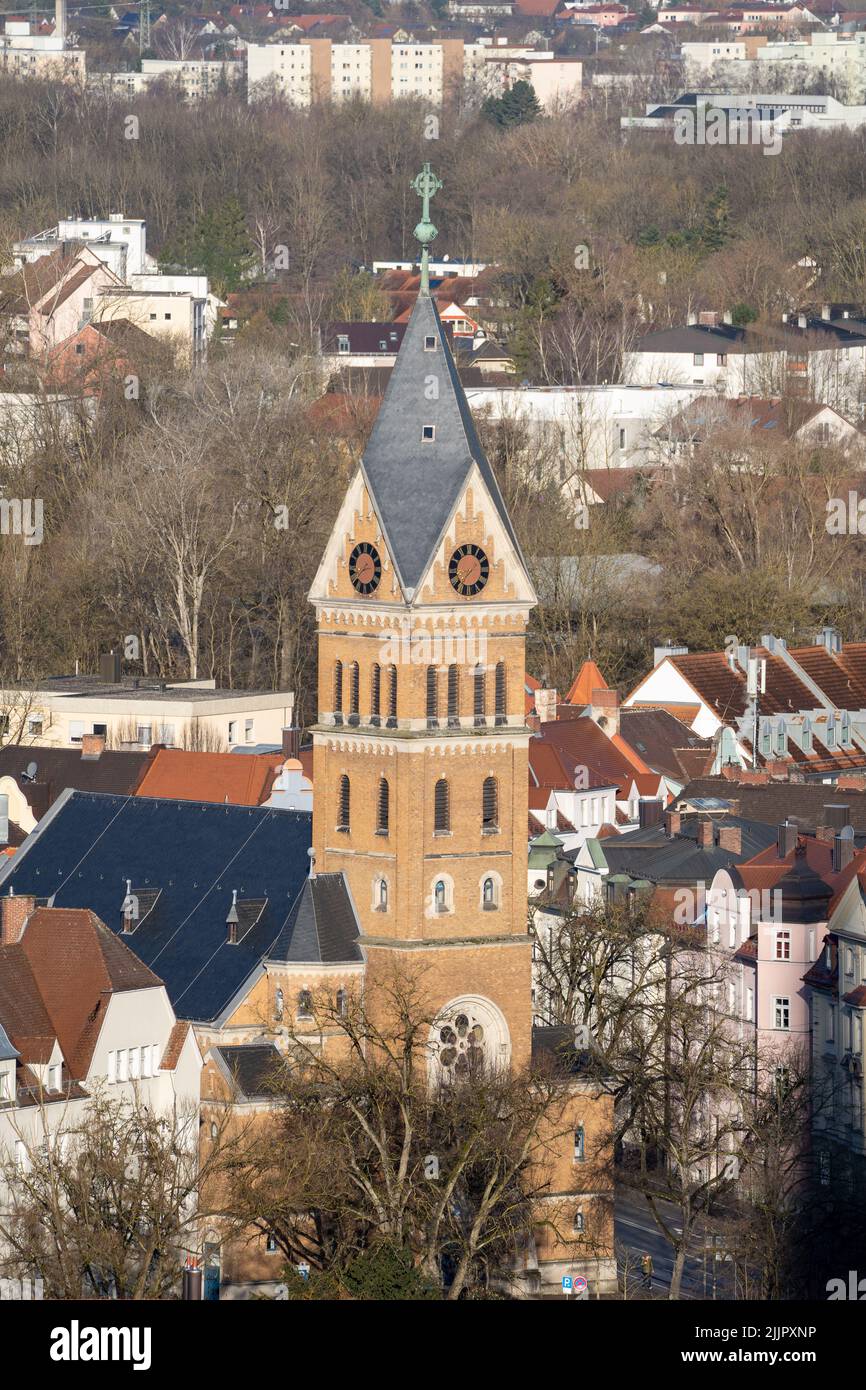 An aerial view of the Christ Church in the Bavarian city of Landshut ...