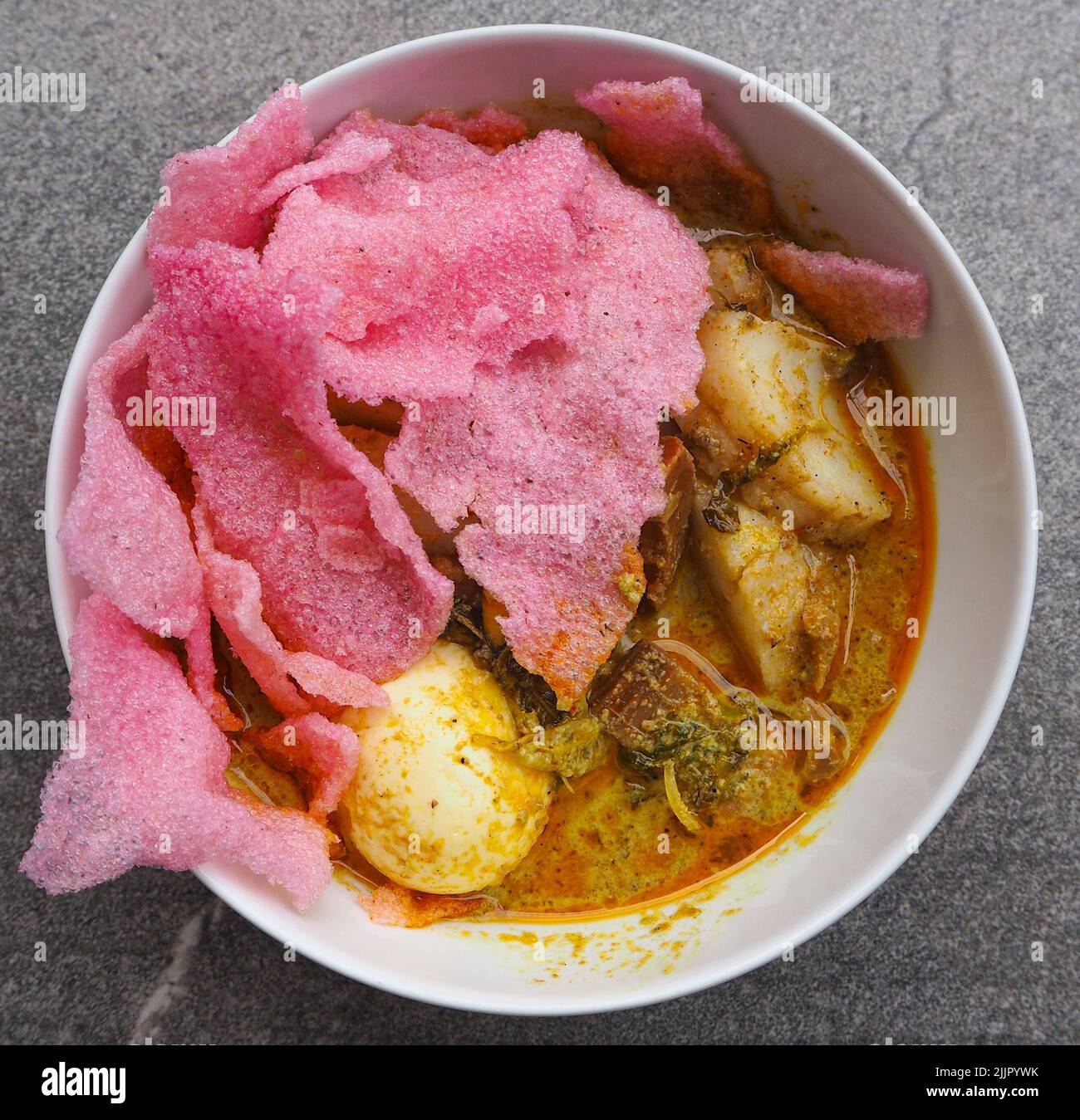 A top view of a homemade portion of Indonesian traditional Lontong ...