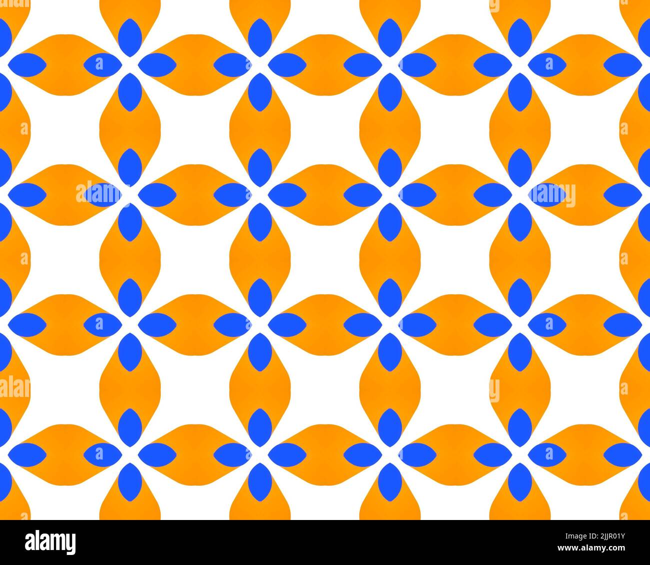 An illustration of a seamless tile floral pattern in orange and blue ...
