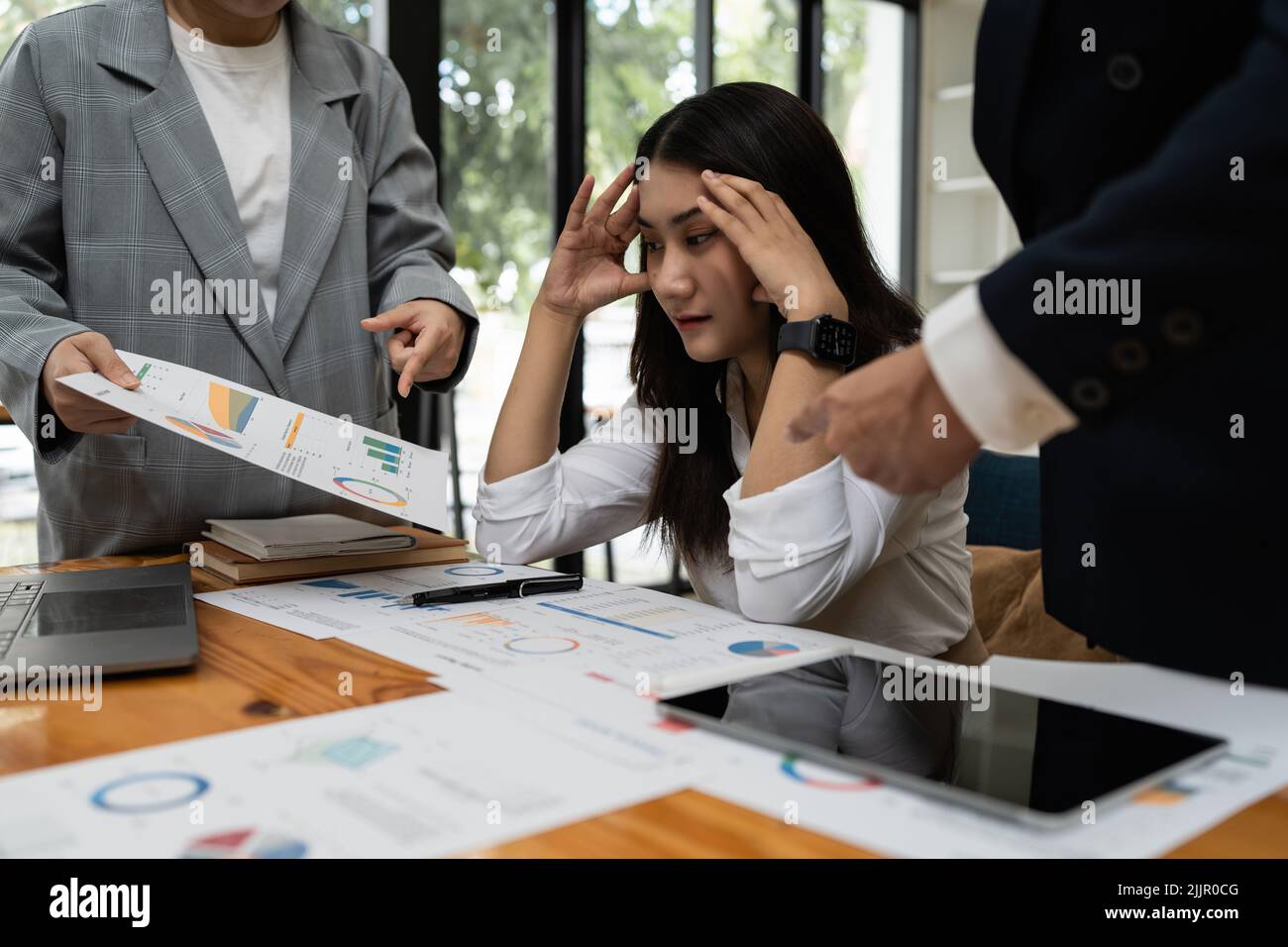 Back to office. Business woman burn out of her work. Finance and ...