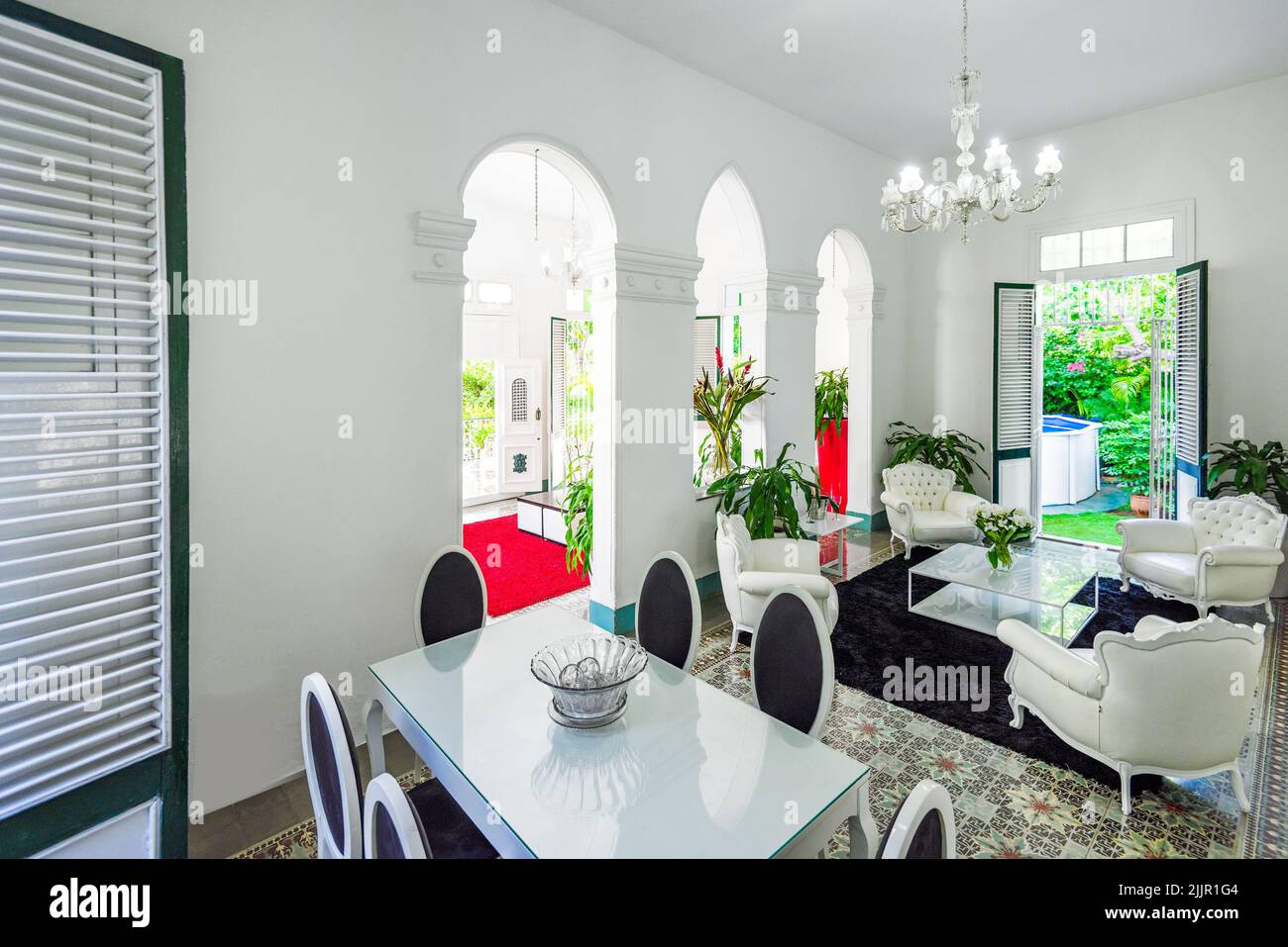 An upper view of a dining room and living room on the background Stock ...