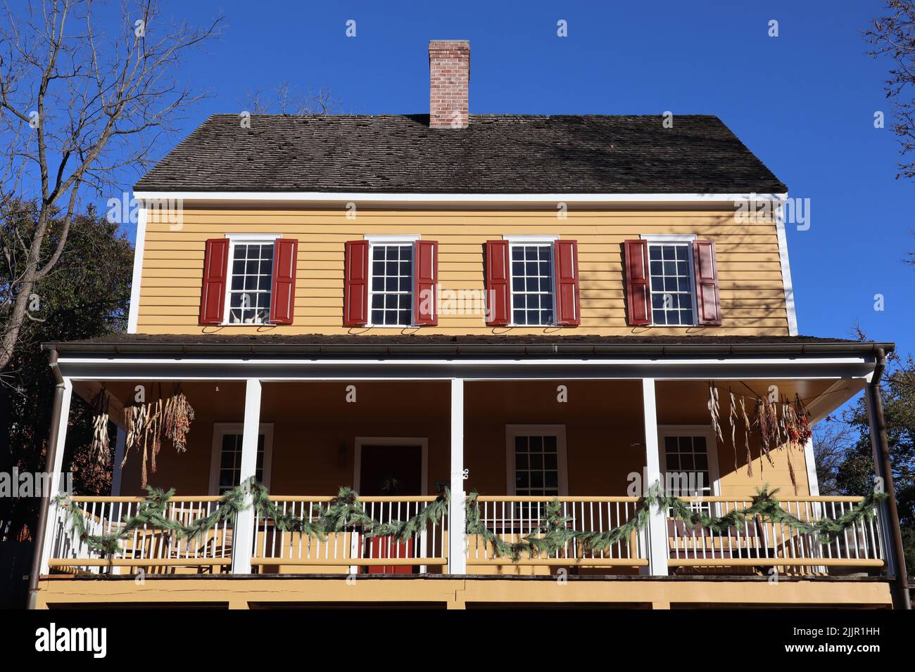 An outdoor view of a historical building in Old Salem, North Carolina ...
