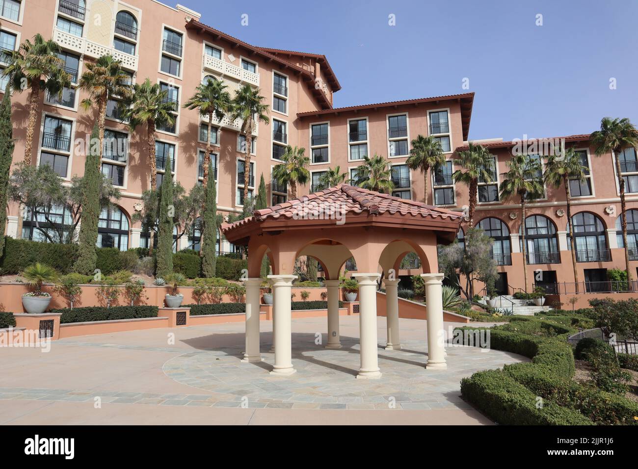 A landscape with a rotunda on large patio area at a resort in Lake Las ...