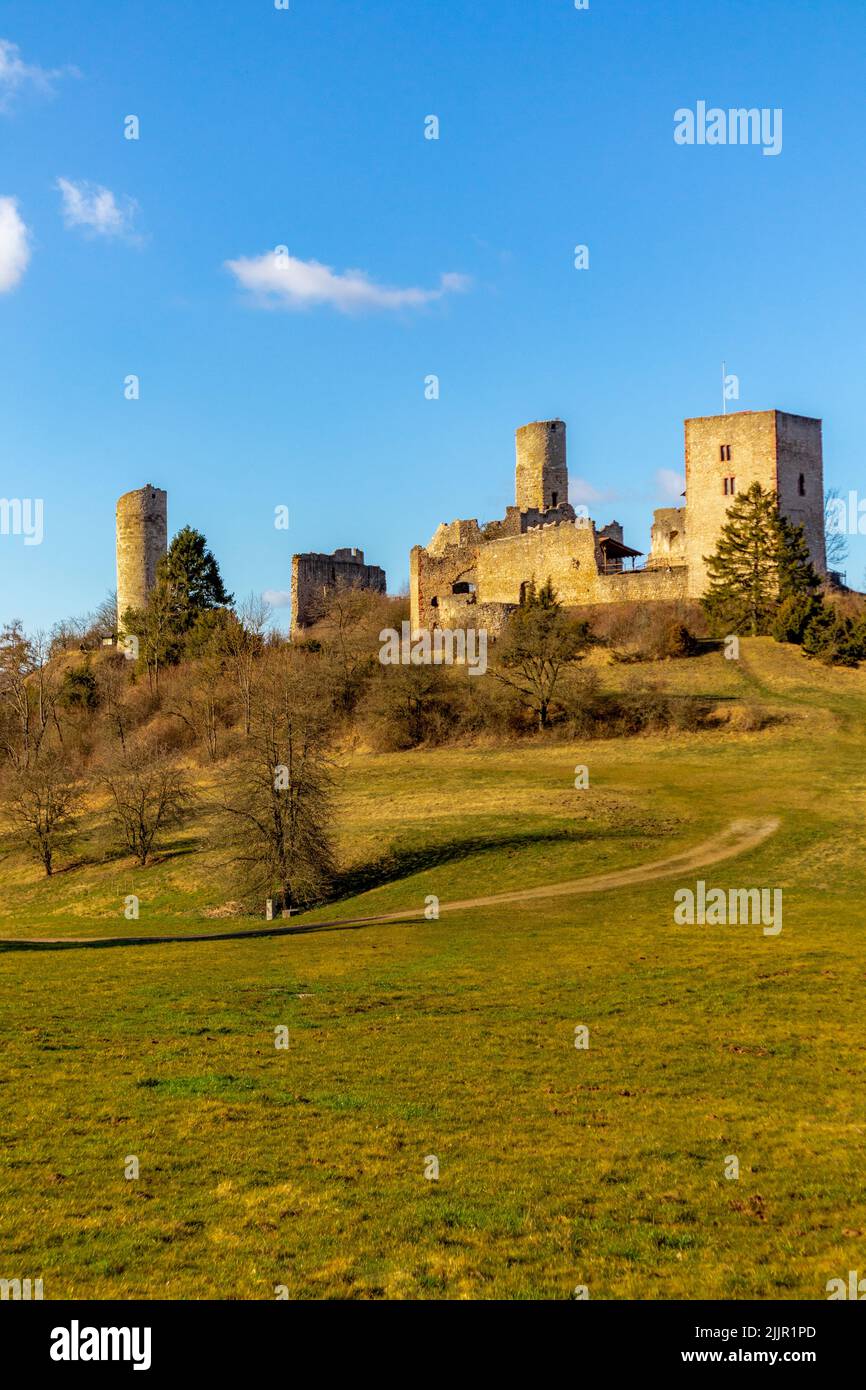A vertical shot of Brandenburg castle ruins in the beautiful Werra ...