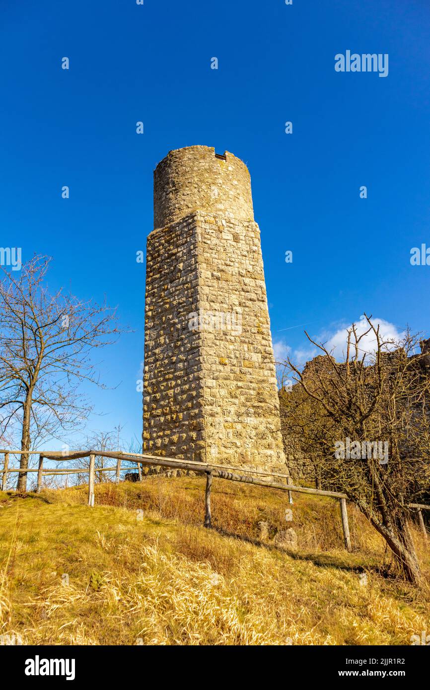 A vertical shot of Brandenburg castle ruins in the beautiful Werra ...