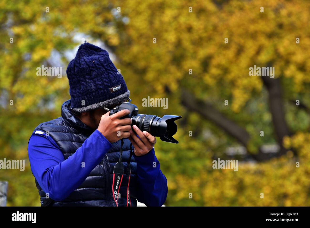 A very busy photographer at the park Stock Photo - Alamy