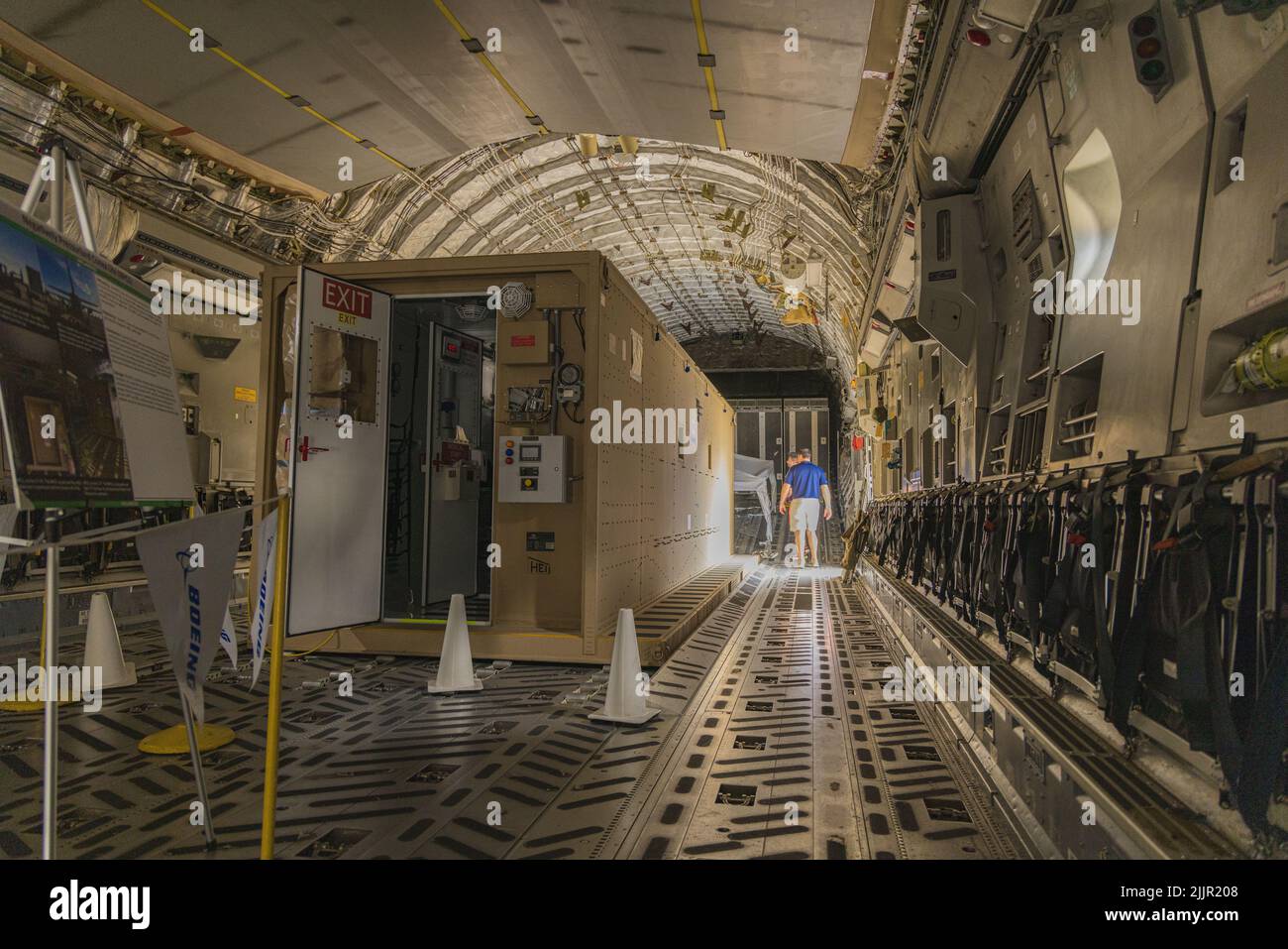The interior of a C-17 Globemaster with medical quarantine container ...