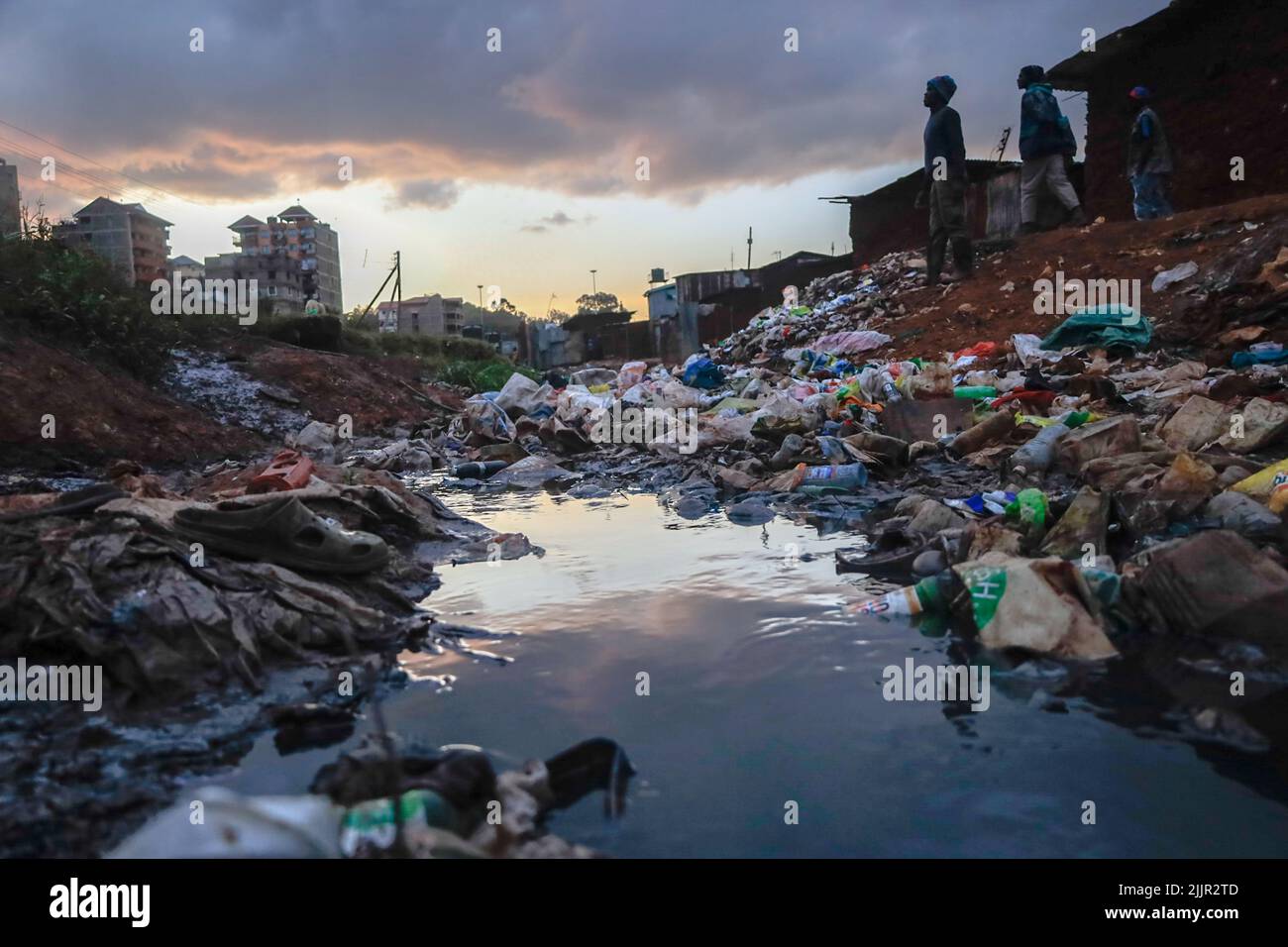 View of a dumpling site in Kibera Slum of Nairobi, Kenya. Life inside ...