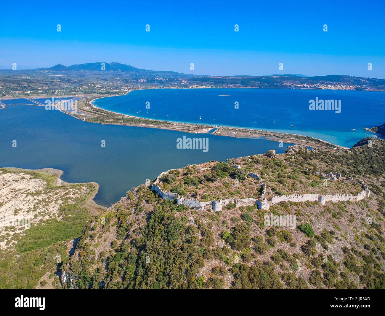 Aerial panoramic view over the ancient venetian castle paleokastro near ...
