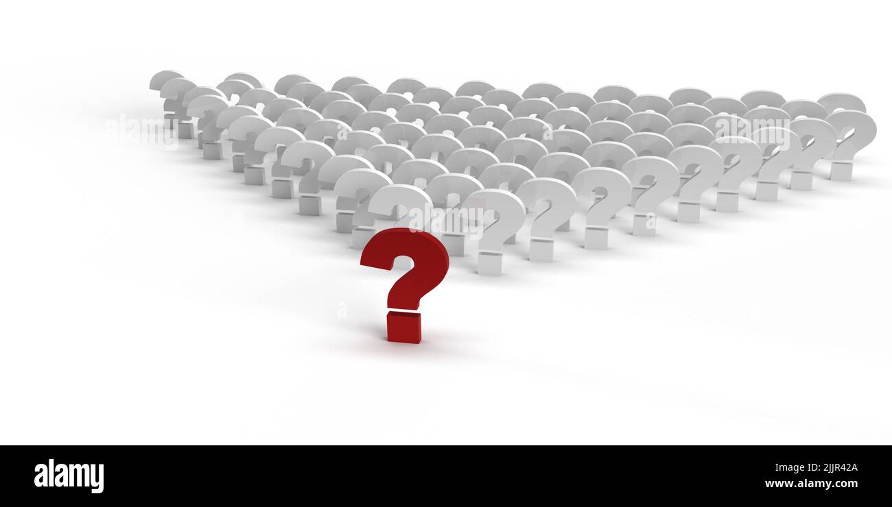 3d render of a row of red capital question marks on a white background ...