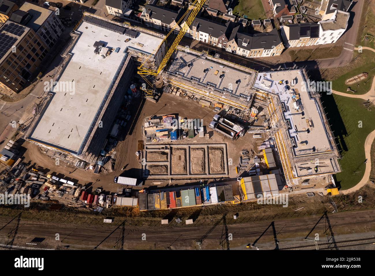 Top down view of construction site Ubuntuplein seen from above in urban ...