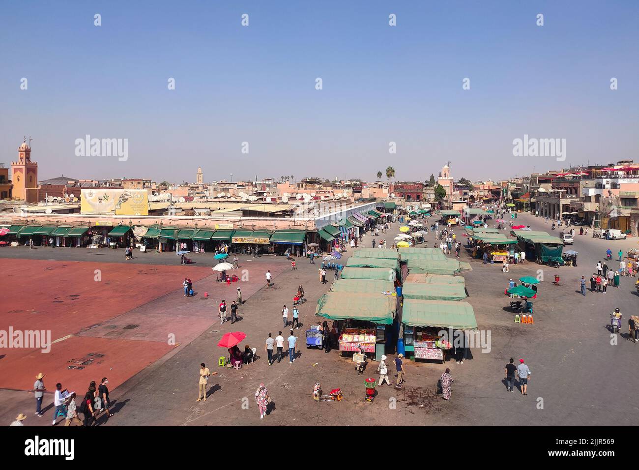 The blue sky over Main Plaza of Marrakech in Morocco on a sunny day ...