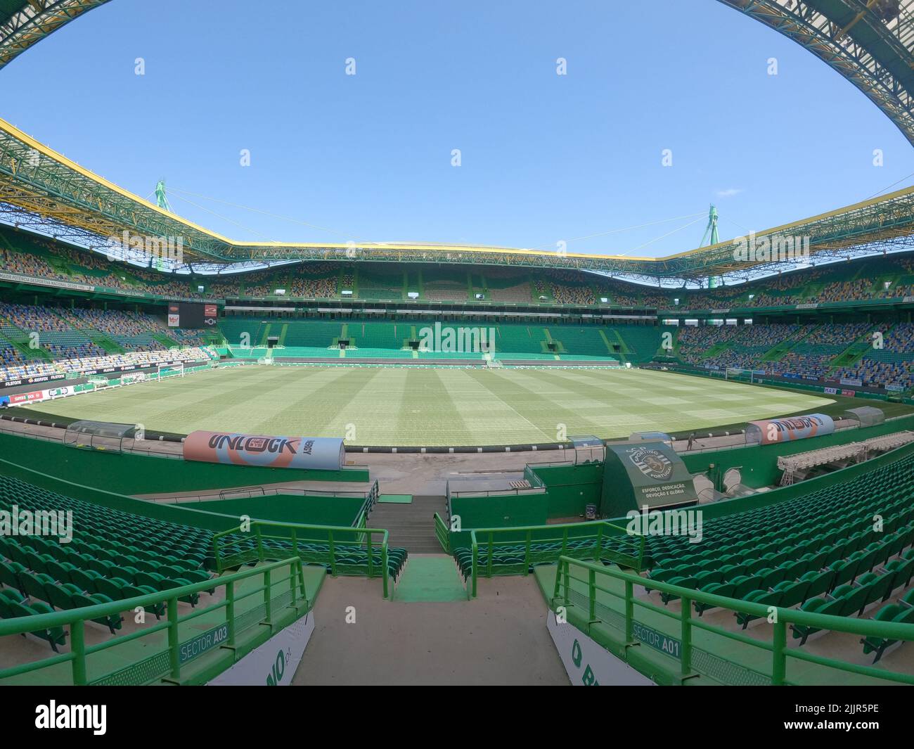 The famous Jose Alvalade Stadium with green and colorful seats in ...