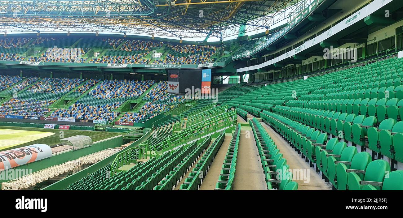 The famous Jose Alvalade Stadium with green and colorful seats in ...