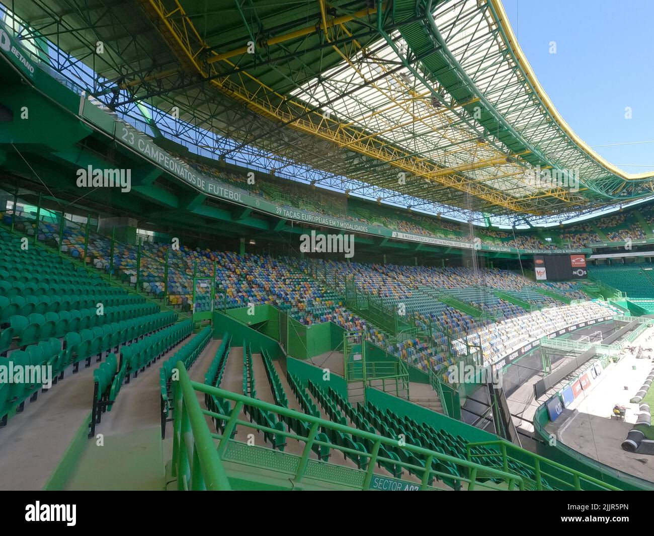 The famous Jose Alvalade Stadium with green and colorful seats in ...