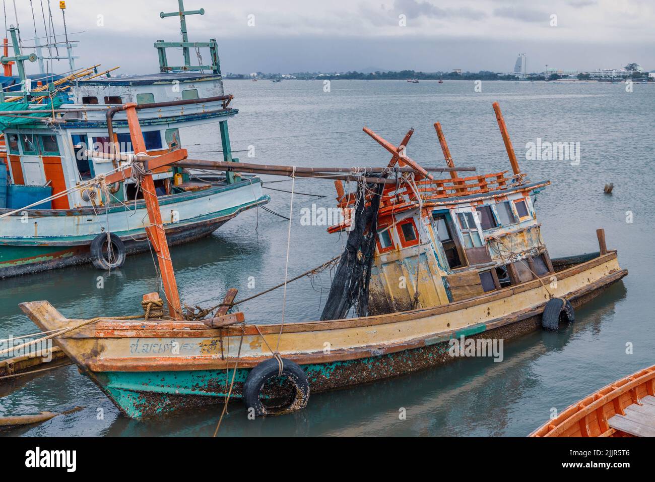 Squid fisher boats parked near the shore, Thailand Stock Photo - Alamy