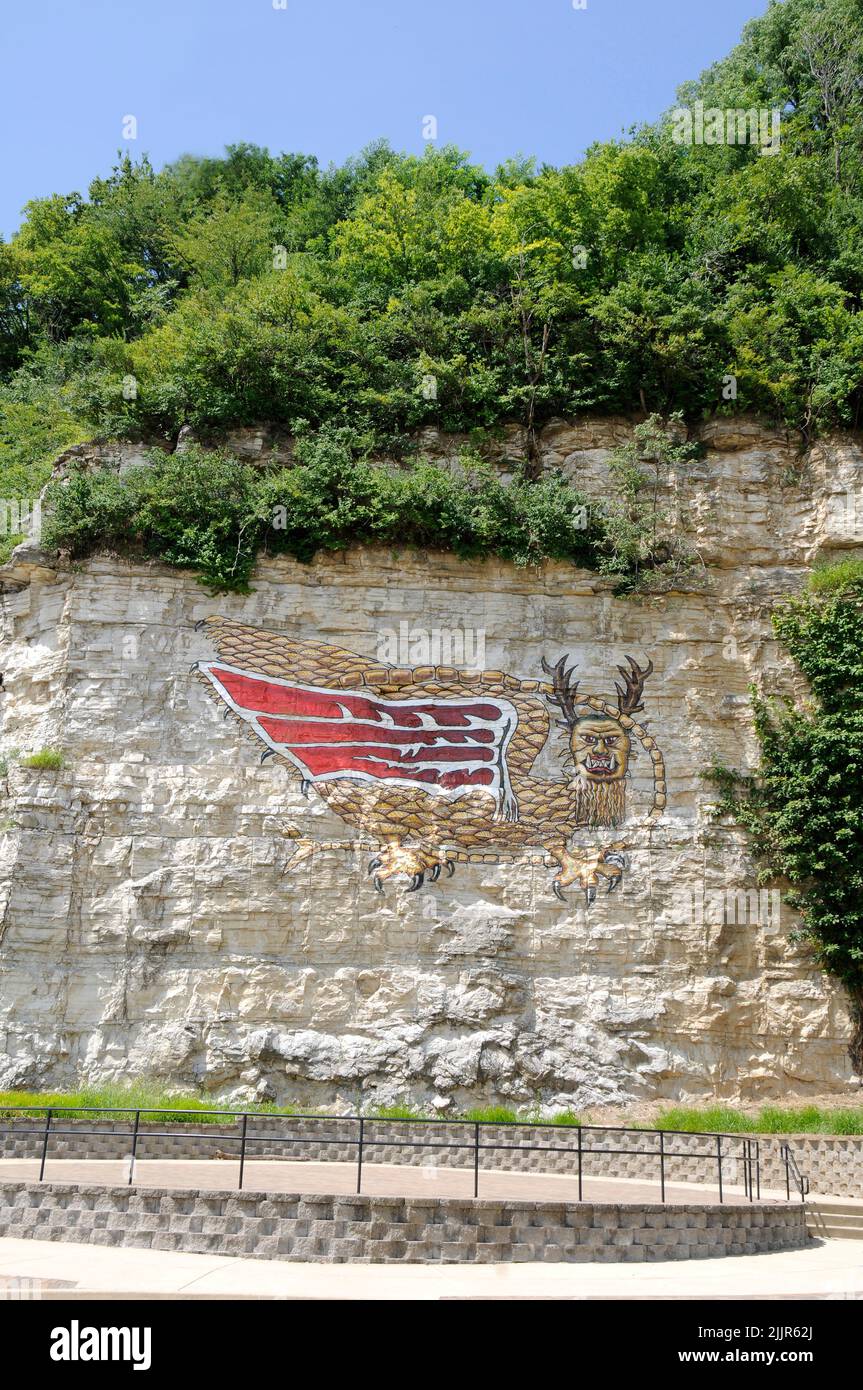 A painting of the Piasa bird on the cliffs overlooking the Mississippi ...