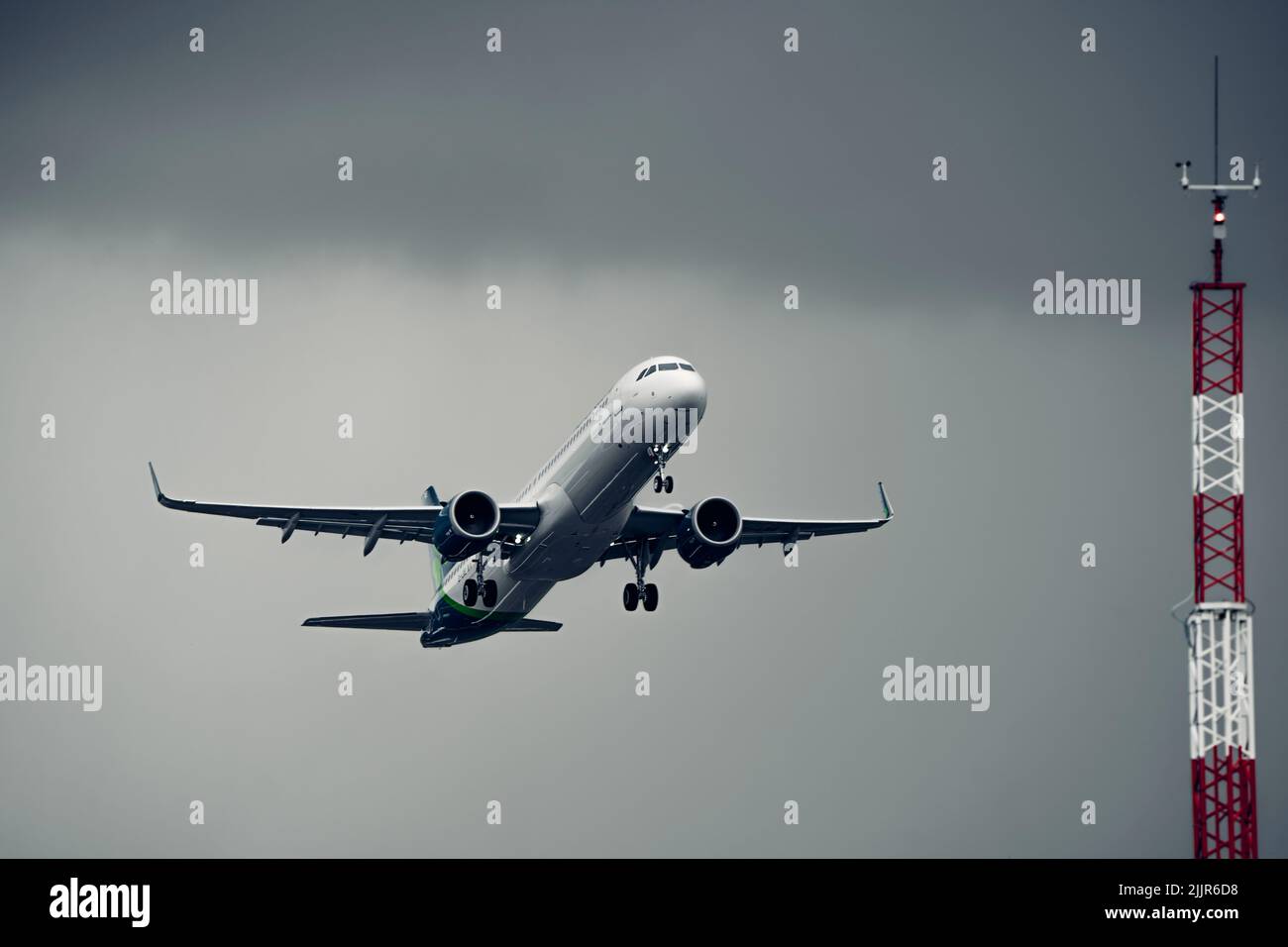 A shot of an Embraer E195 plane in take off from the Dublin Airport ...