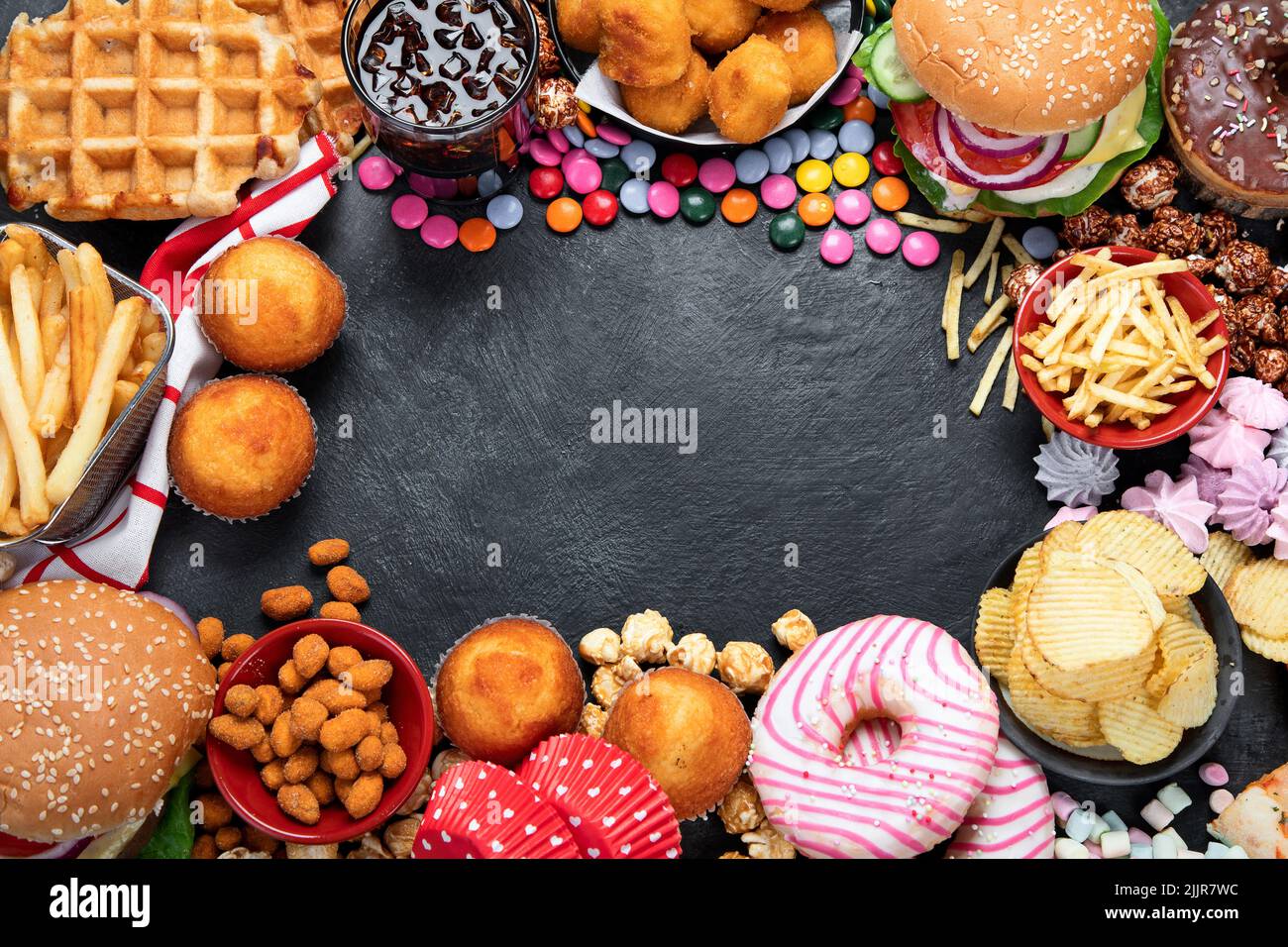 Unhealthy products. food bad for figure, skin, heart and teeth ...