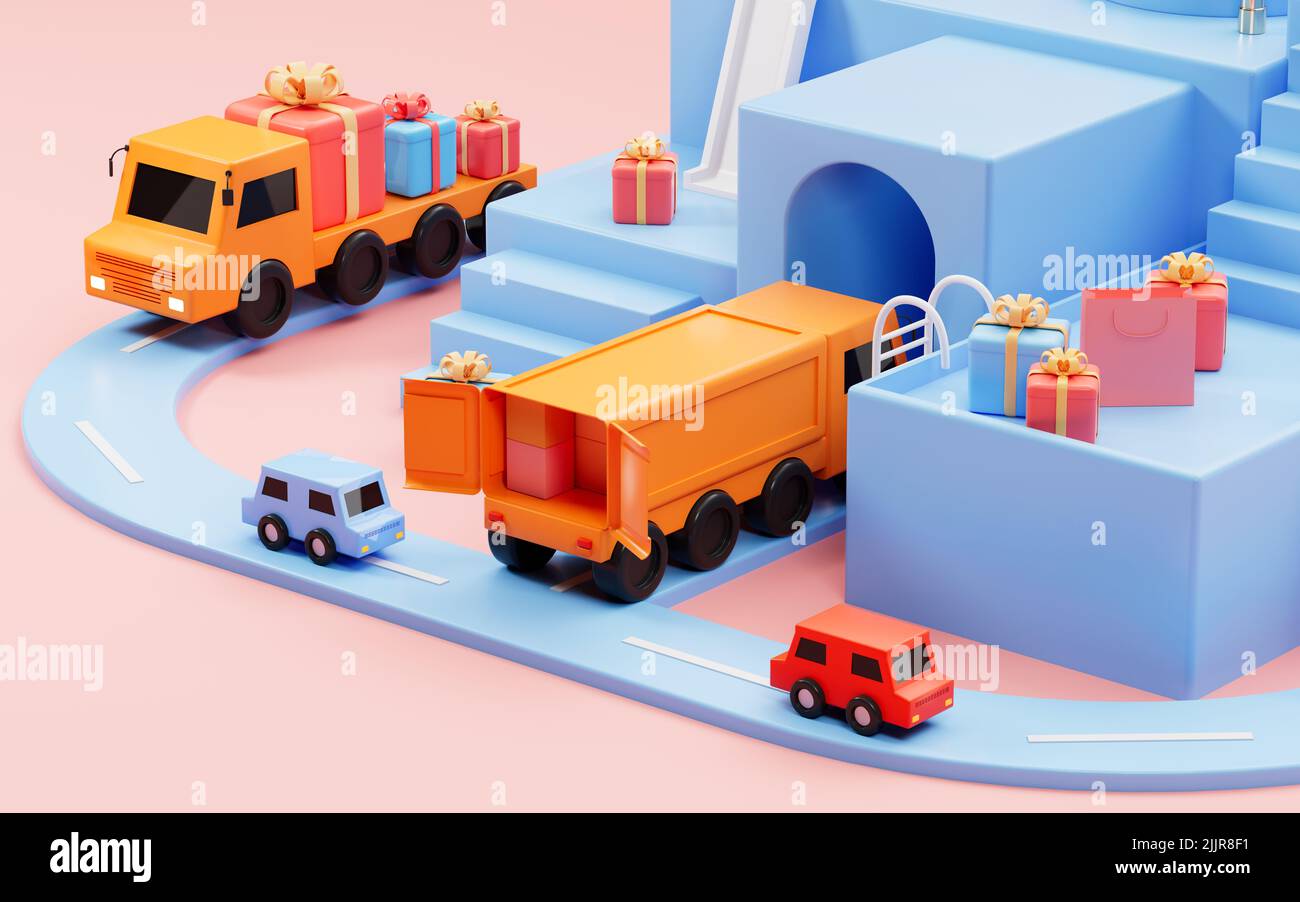 Truck full of the gifts, shopping online, logistics and transportation ...