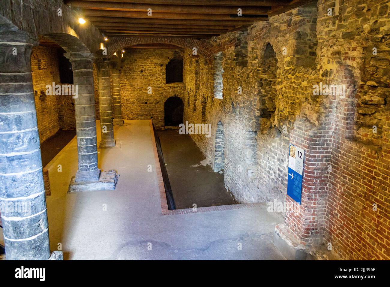 A high angle shot of the Gravensteen medieval castle in Ghent in ...