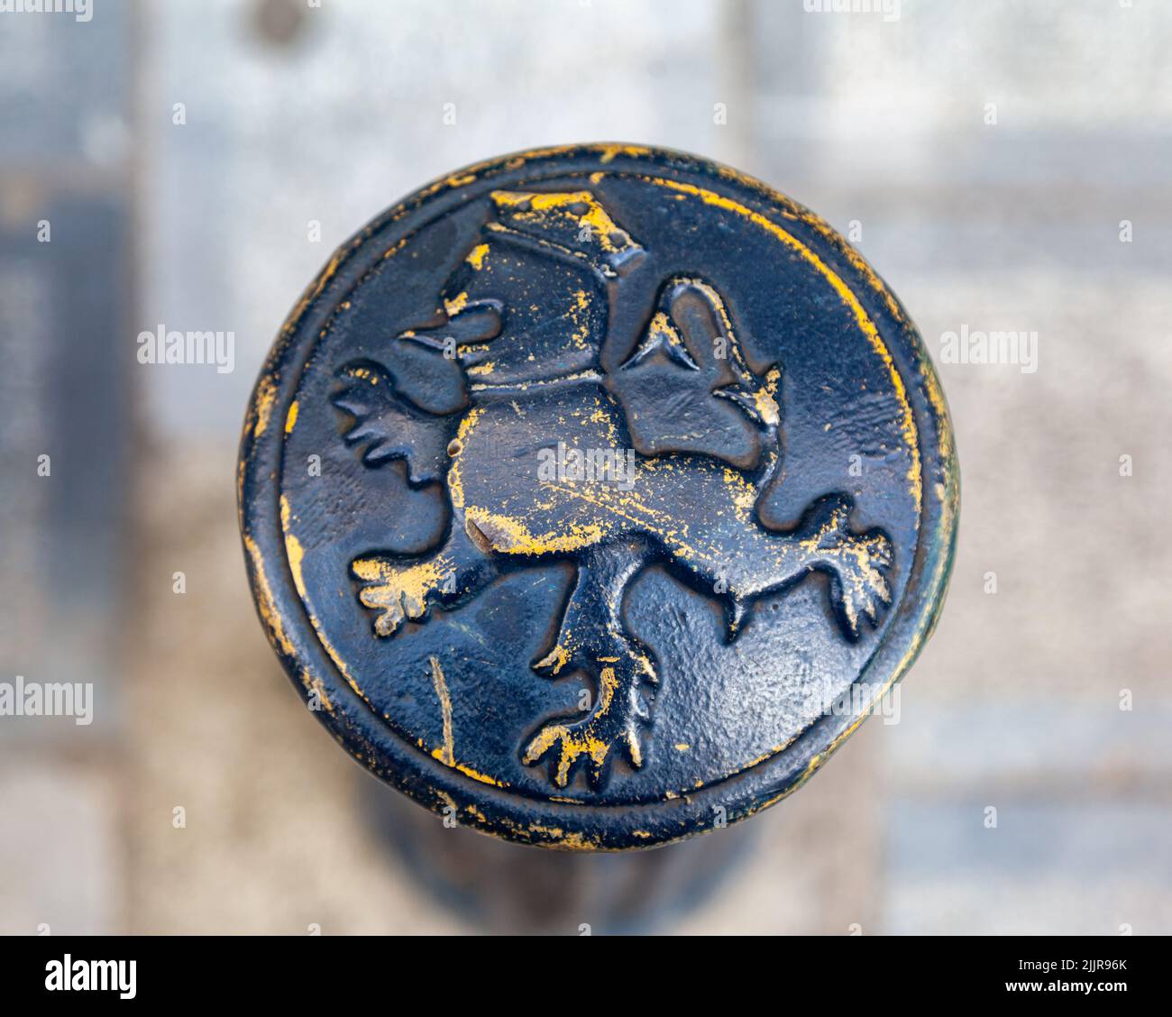 A top view of an ancient coin with a lion symbol Stock Photo - Alamy