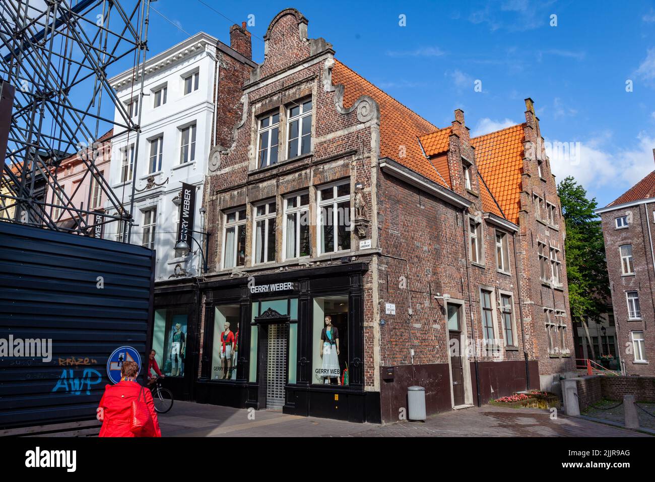 A scenic view of typical colorful Flemish houses of Ghent, Belgium ...