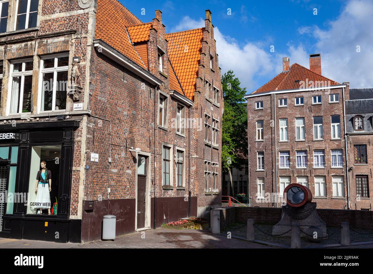 A scenic view of typical colorful Flemish houses of Ghent, Belgium ...