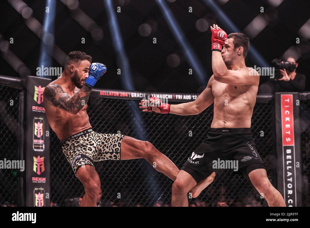 Chris Gonzalez lands an outside leg kick on Usman Nurmagomedov at ...