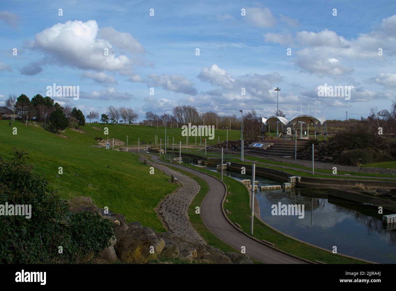 An aerial drone shot of the Tees Barrage International White Water ...