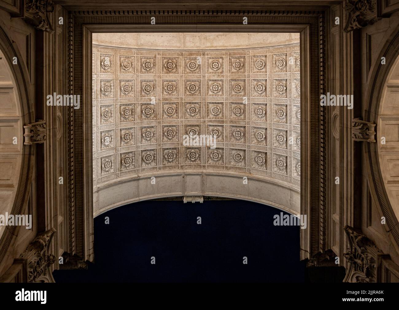 A low angle shot of the architectural details of the Bergamo Cathedral ...
