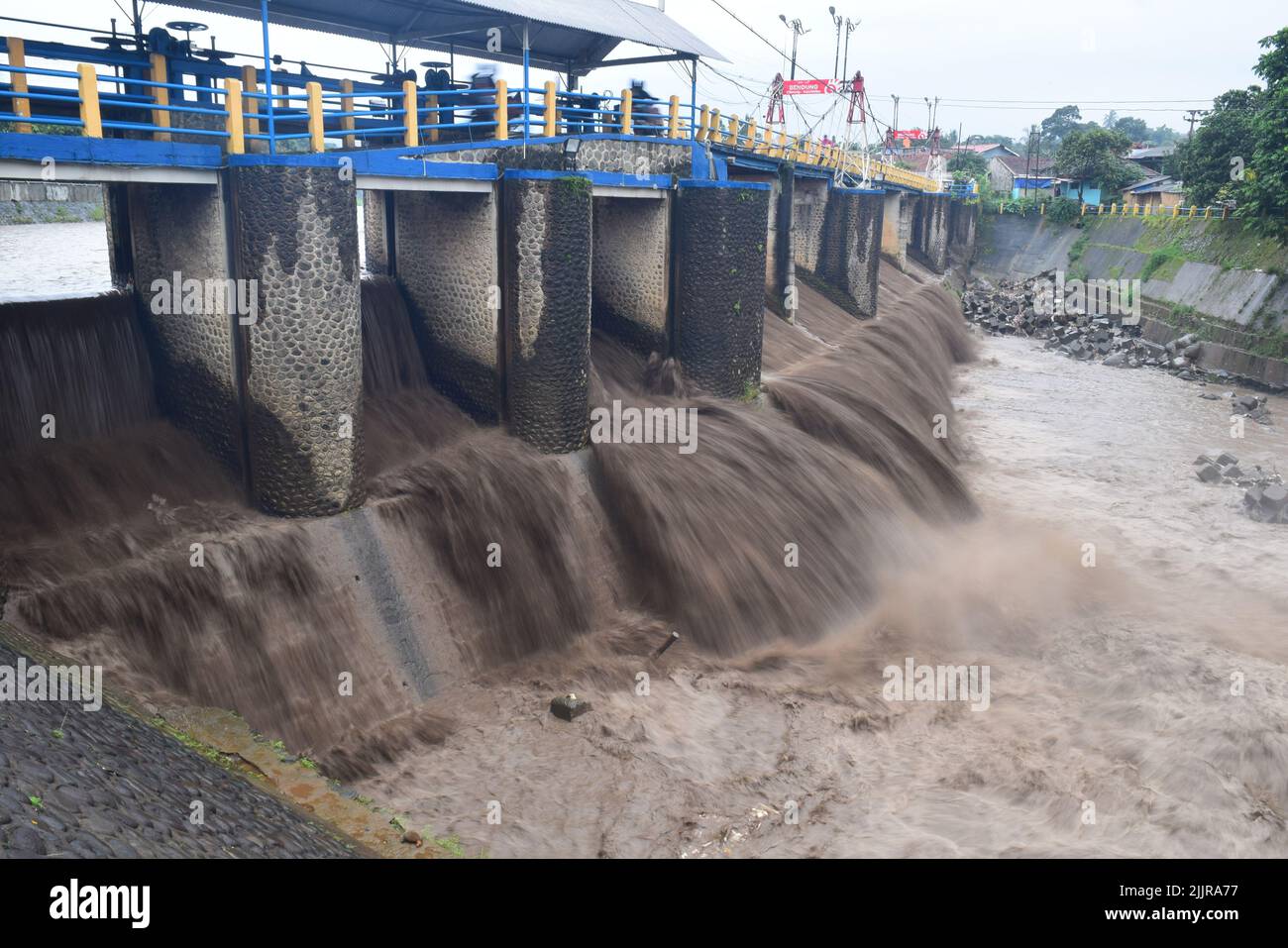 Bogor, Indonesia - January 11,2021 - view of the katulampa dam filled ...