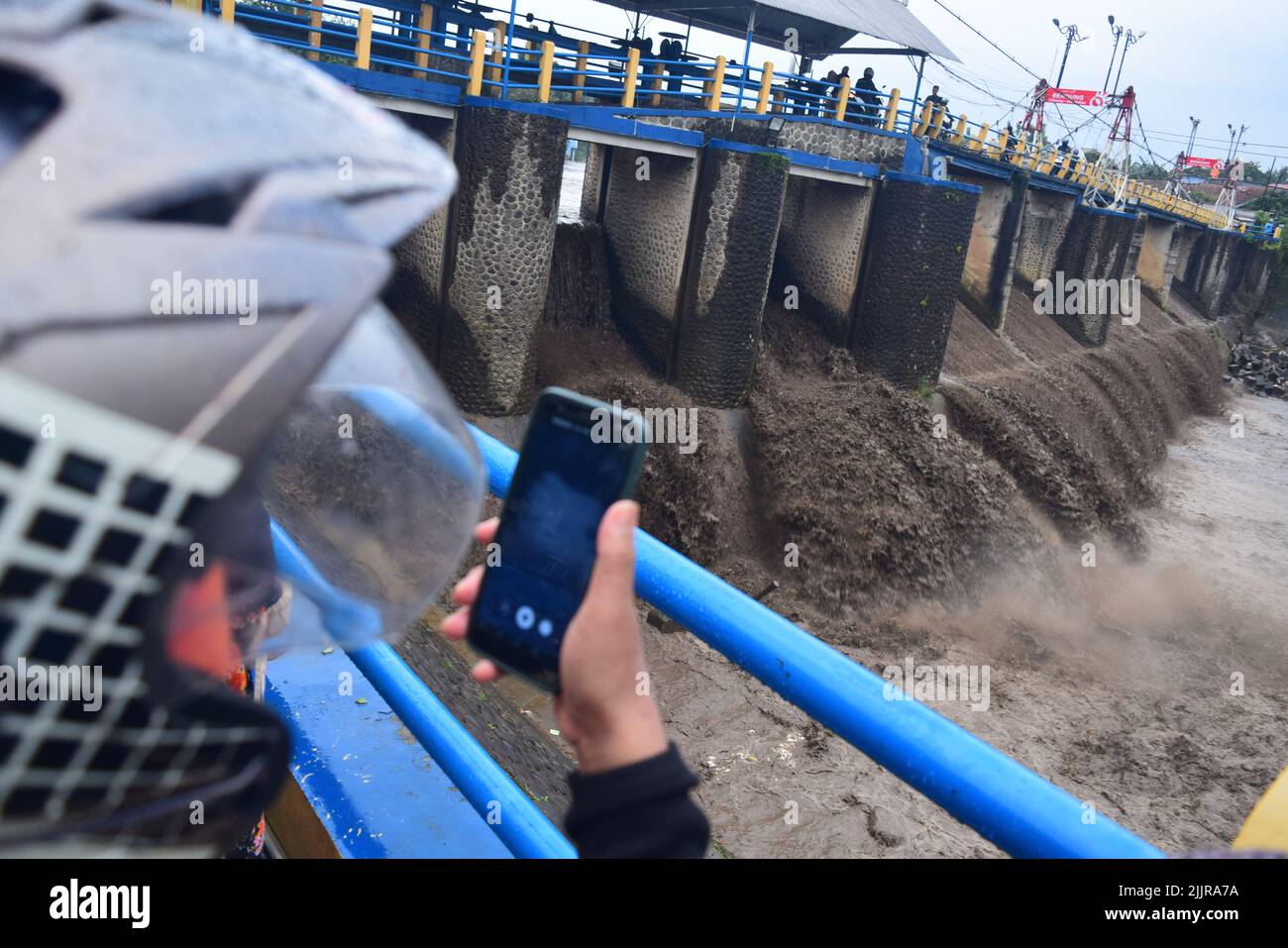 Bogor, Indonesia - January 11,2021 - view of the katulampa dam filled with mud due to landslides ...