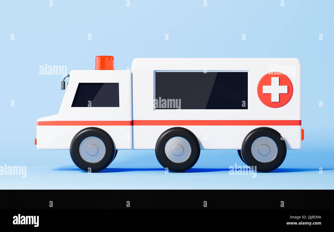 Ambulance with blue background, 3d rendering. Computer digital drawing ...