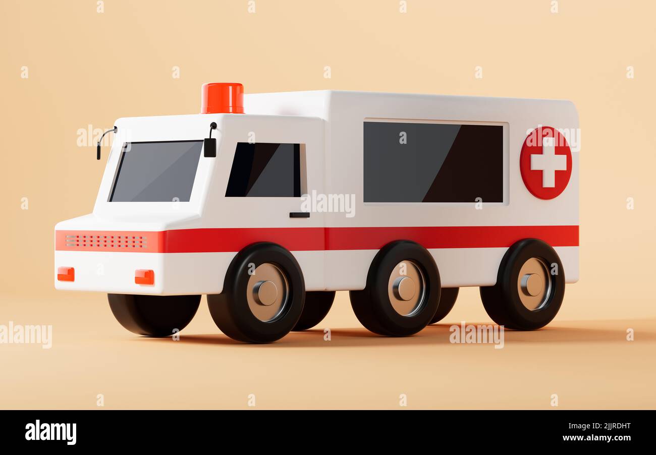 Ambulance with yellow background, 3d rendering. Computer digital ...