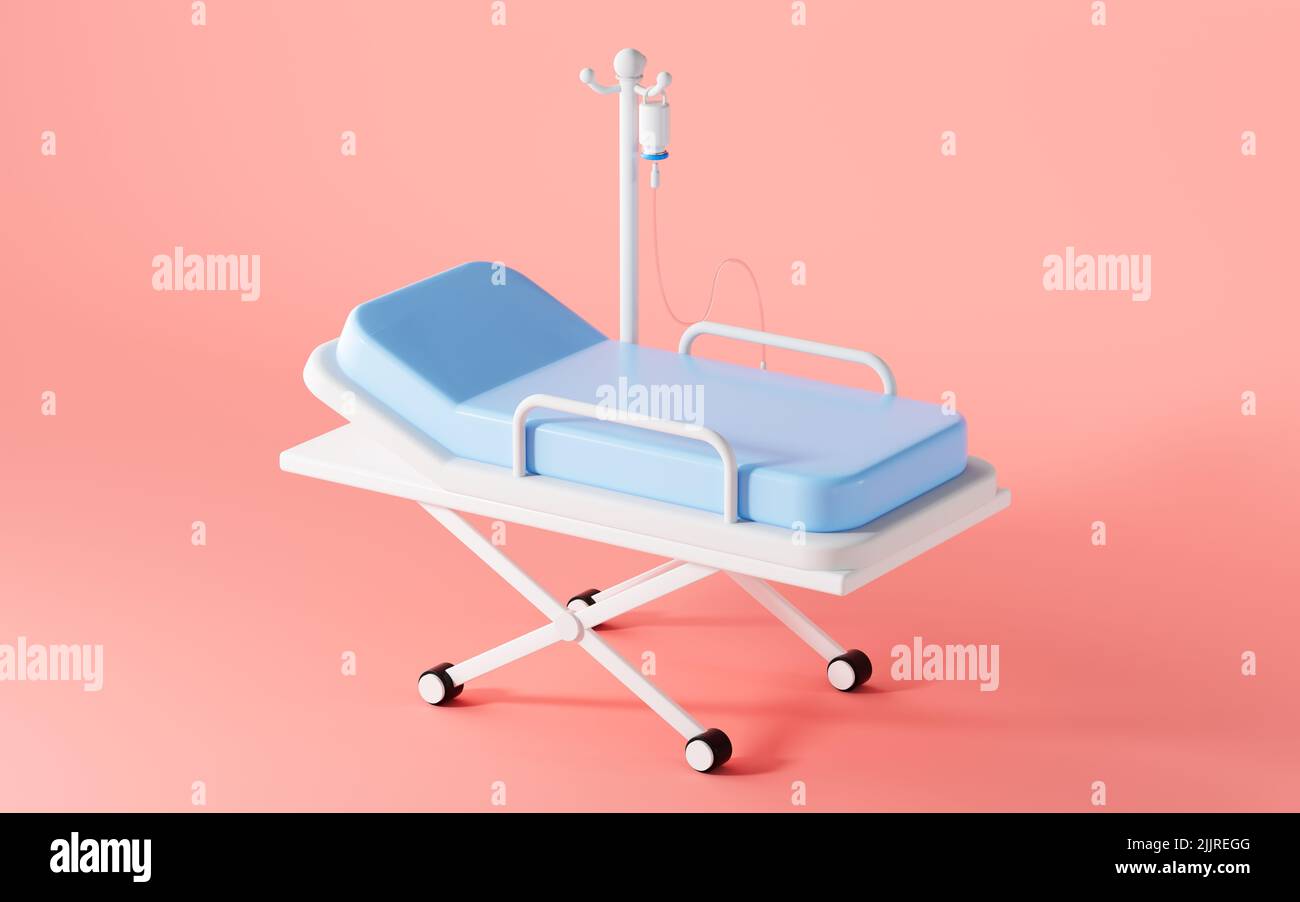 Blue stretcher in the pink background, medical treatment concept, 3d ...