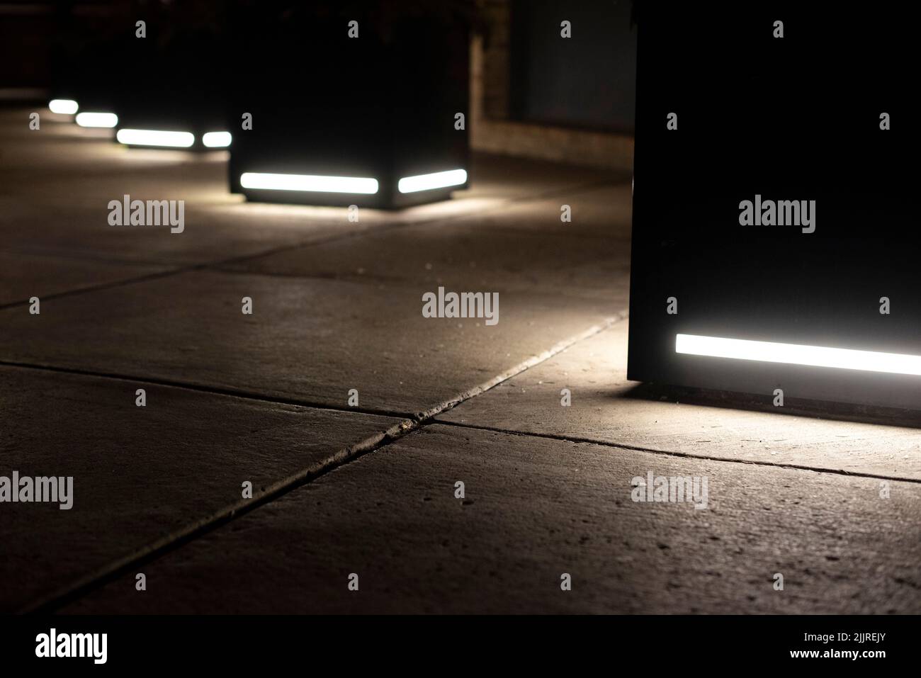 The lights in the columns on the street at night in Chicago Stock Photo ...