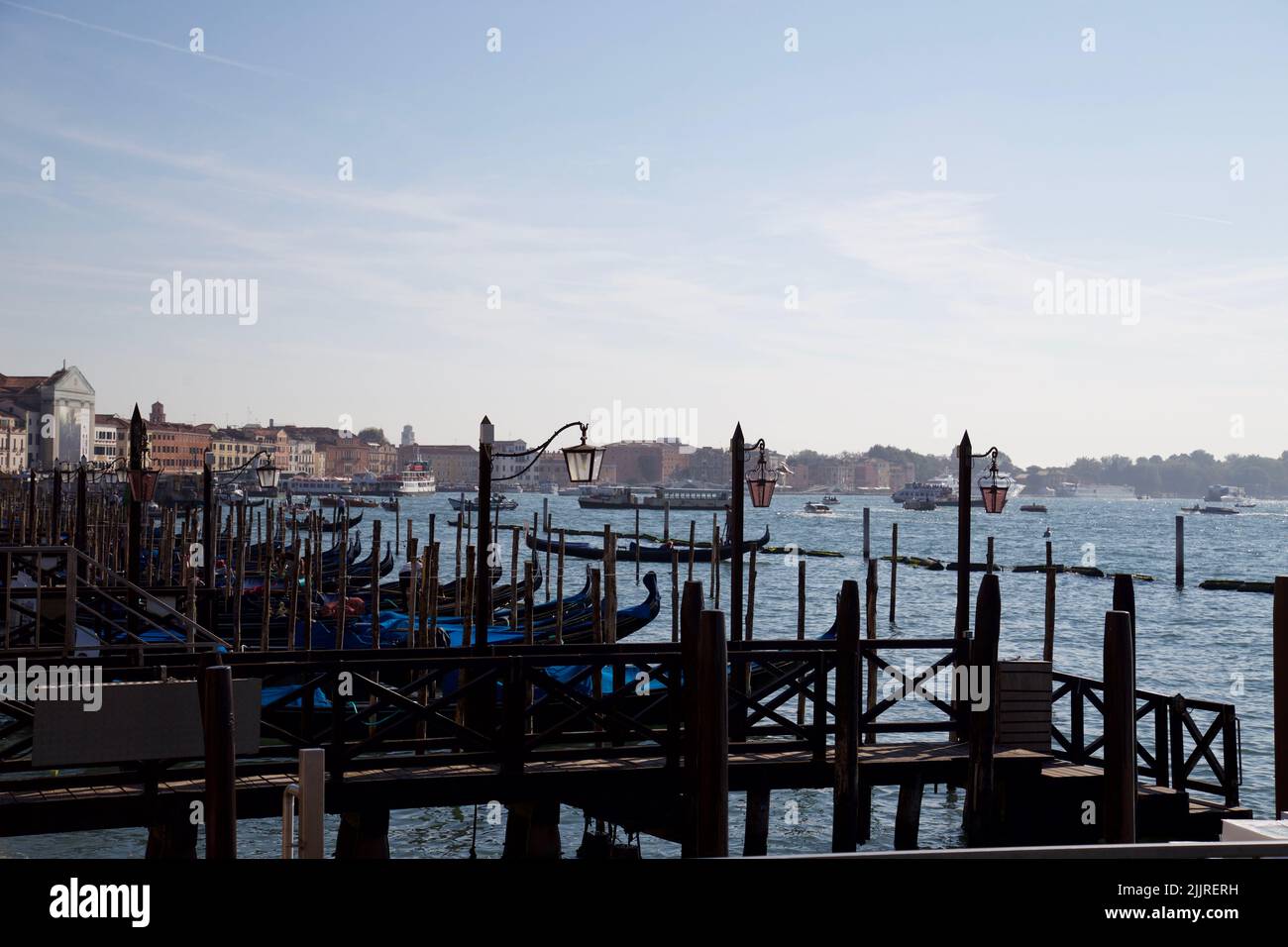 A beautiful shot of gondolas in the harbor, Venice Stock Photo - Alamy
