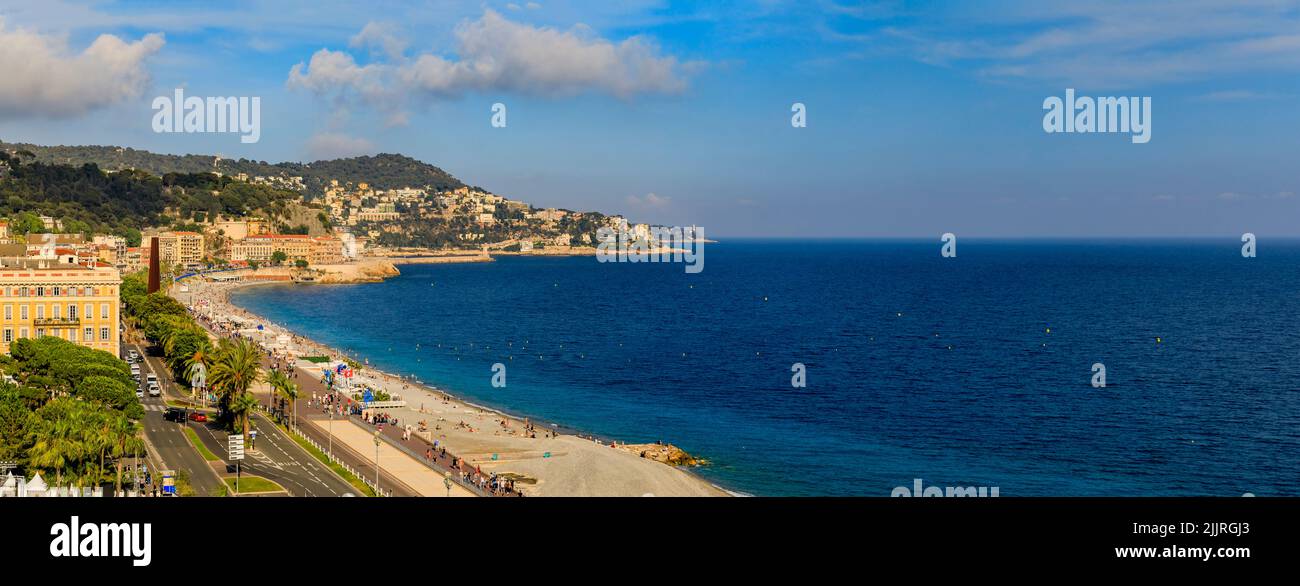 Aerial panoramic view of Nice coastline and beach along Promenade des ...