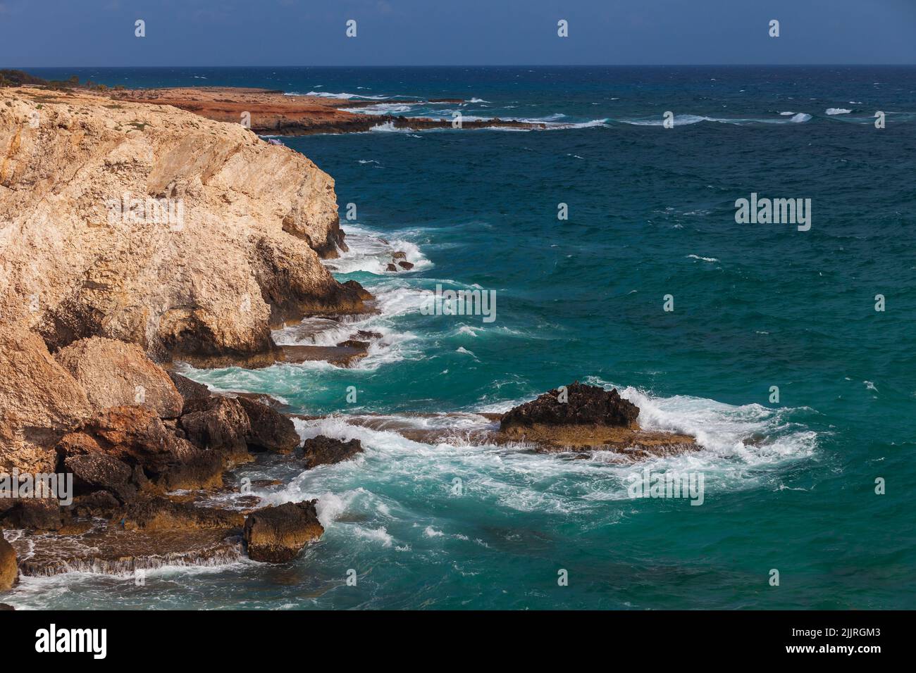 Coastal landscape with rocks and waters of Mediterranean Sea. Summer ...
